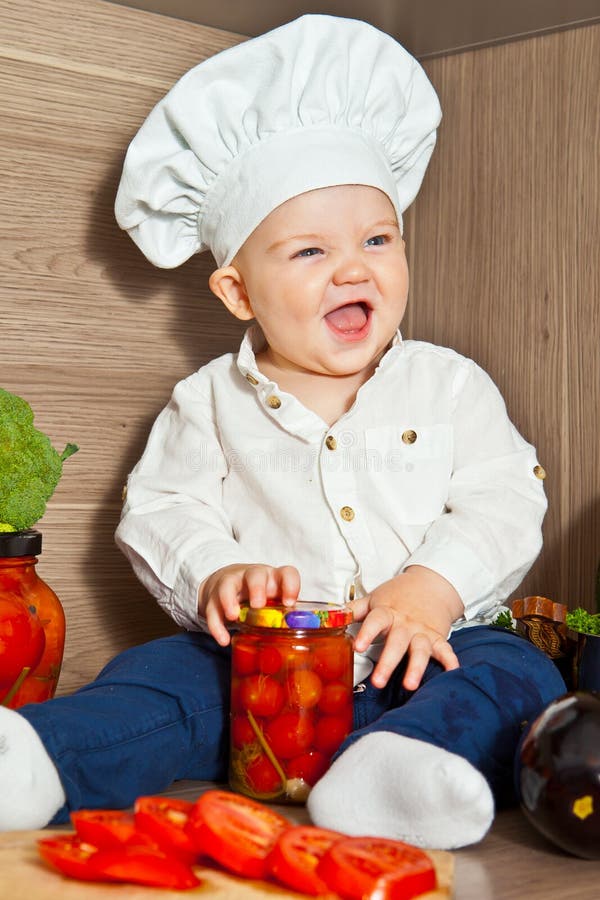 The Happy Kid the Chef Cook Cooks Food Stock Photo - Image of happy ...