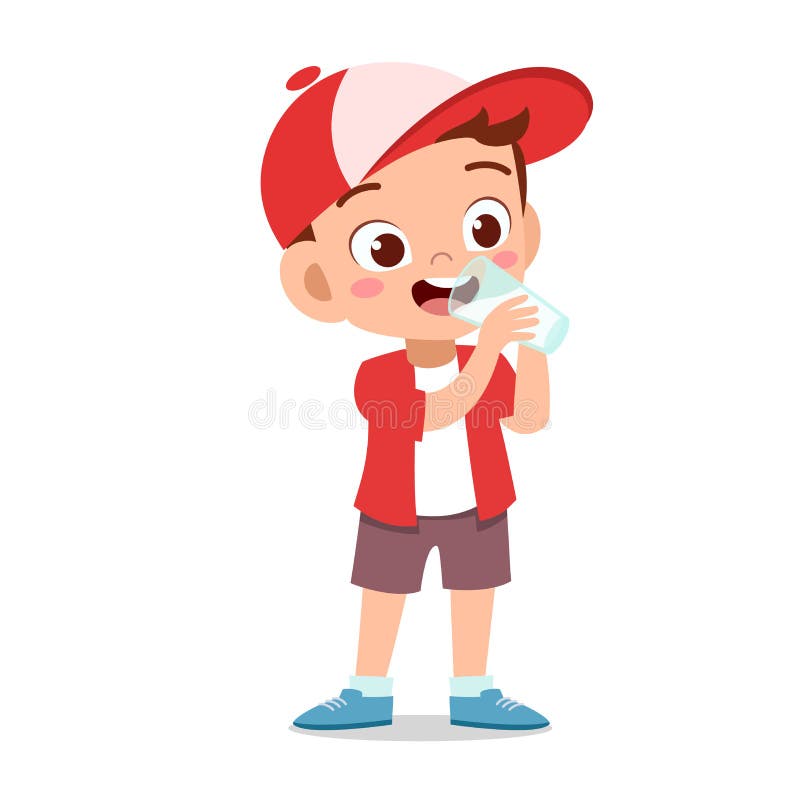 Little Kid Drinking Energy Water - Cute Cartoon Boy Illustration Stock ...