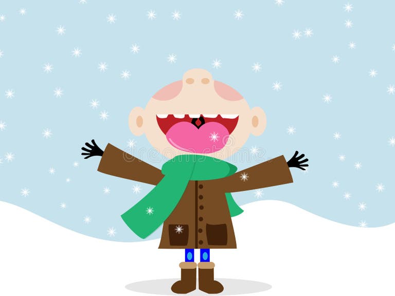 Happy Kid Eating Snowflakes Stock Illustration - Illustration of ...
