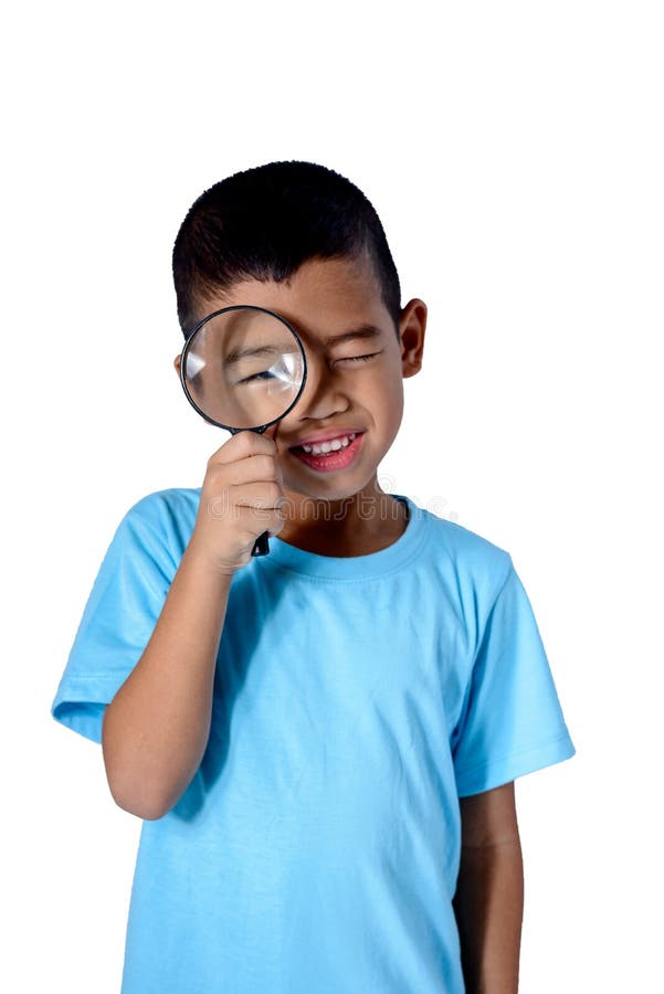 Happy Kid Exploring with Magnifying Glass Isolated on White Background ...
