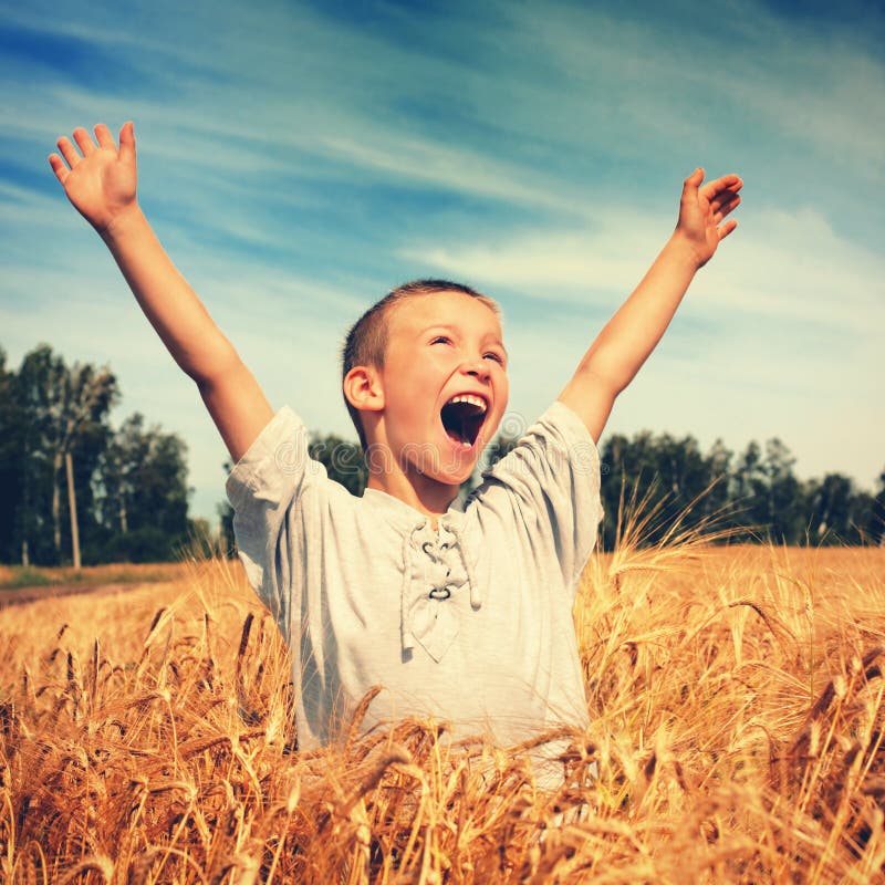 Happy Kid in the Field stock photo. Image of male, cheerful - 35592604
