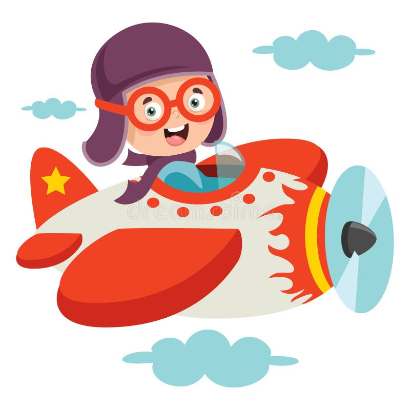 Happy Kid Flying in Airplane Stock Vector - Illustration of cartoon ...