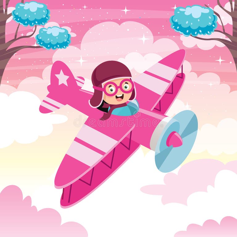 Happy Kid Flying in Airplane Stock Vector - Illustration of pilot ...