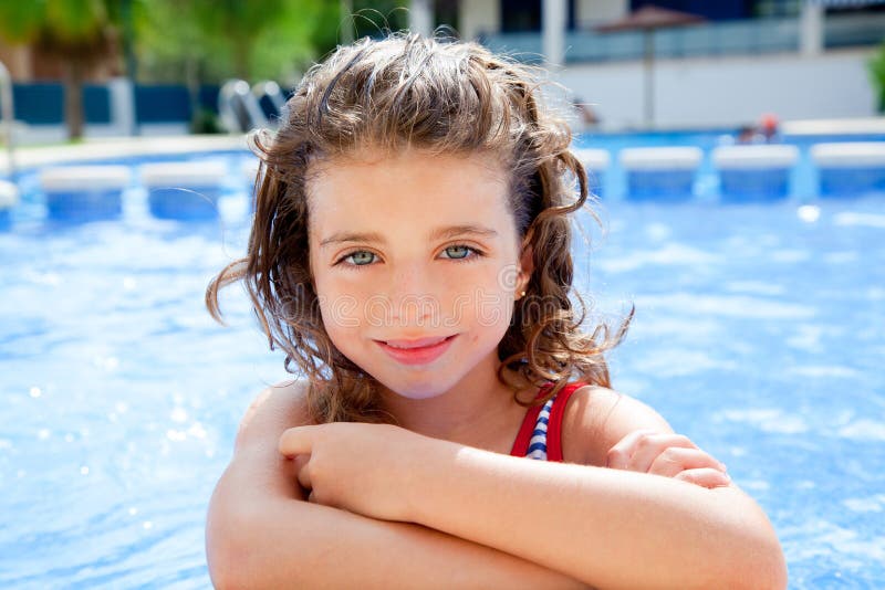 Happy Kid Girl Smiling at Swimming Pool Stock Image - Image of lovely ...