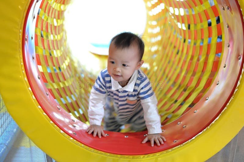 Happy Kid Having Fun on Playground Stock Photo - Image of center ...