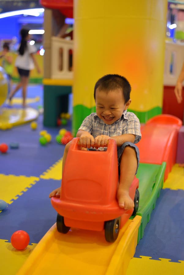 Happy Kid Having Fun on Playground Stock Image - Image of grass, castle ...
