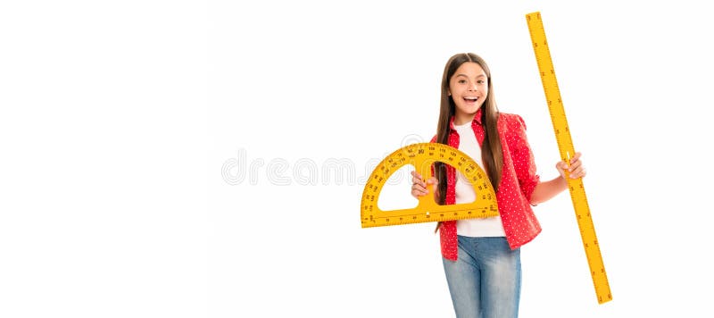 Happy Kid Hold Protractor Ruler Study Geometry at School Isolated on ...