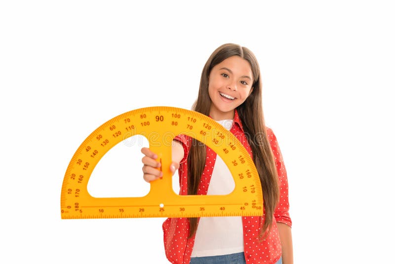 Happy Kid Hold Protractor Study Trigonometry at School Isolated on ...