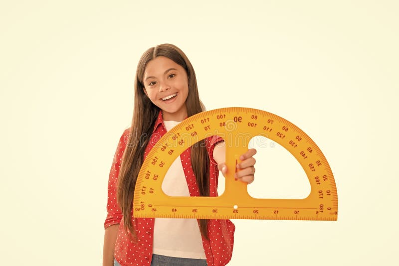 Happy Kid Hold Protractor Study Trigonometry at School Isolated on ...