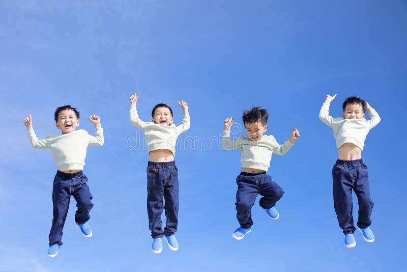 Happy Children Jumping and Dancing Stock Photo - Image of freedom ...