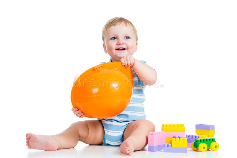Happy Kid Playing with Building Blocks Toy Stock Photo - Image of game ...