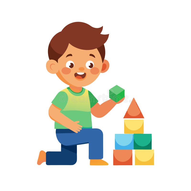 Happy Kid Playing with Colorful Building Blocks, Developing Creative ...