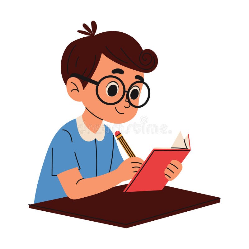 Happy Kid Read Book and Do Homework. Knowledge Concept Stock Vector ...