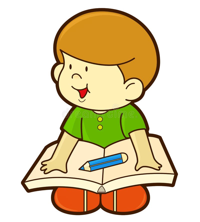 Happy Kid Reading and Writing Stock Vector - Illustration of child ...