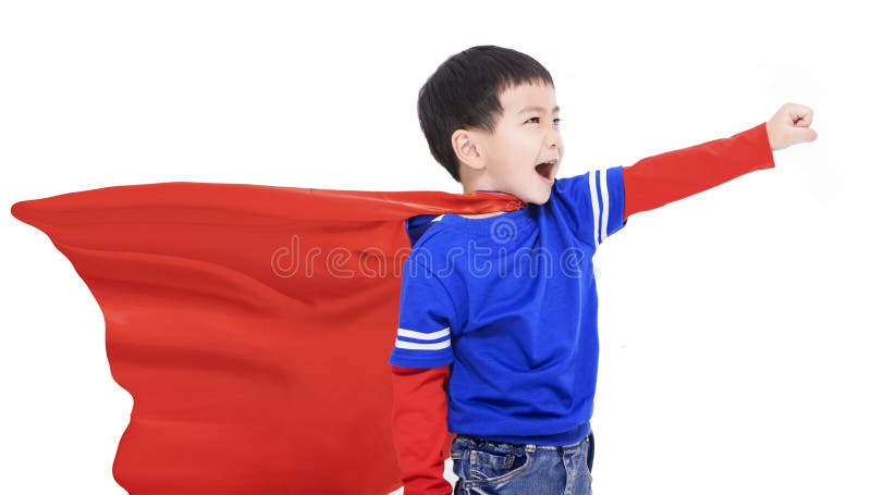 Happy Kid in Red Super Hero Cape and Mask Stock Image - Image of action ...