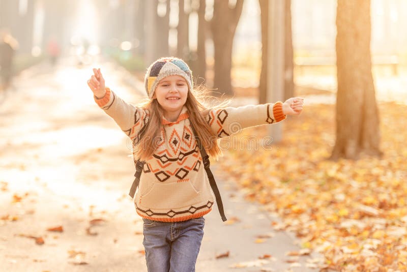 Happy Kid Running after School Stock Image - Image of female, park ...