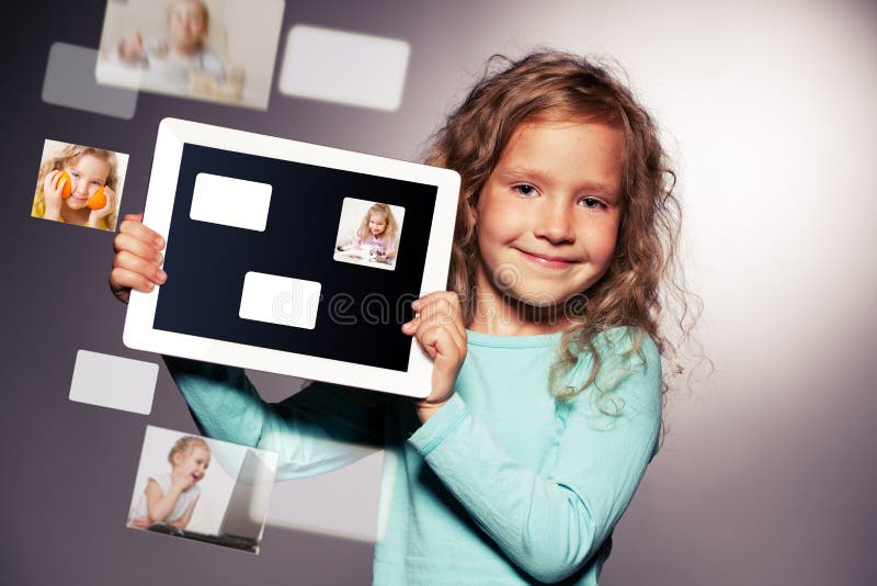 Happy Kid with Tablet Computer Stock Image - Image of front, touch ...