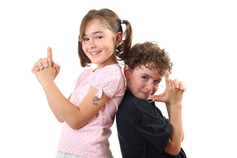 Happy kids pointing stock photo. Image of girl, happy - 2810380
