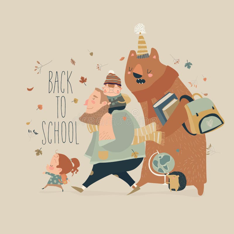 Happy Animal Cartoon Going To School Stock Illustrations – 199 Happy ...