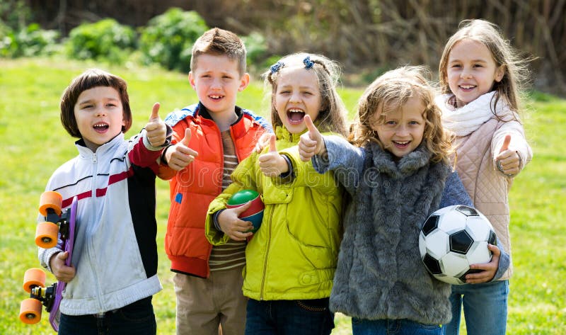 Happy Kids with Ball Having Fun Outdoors Stock Image - Image of girls ...