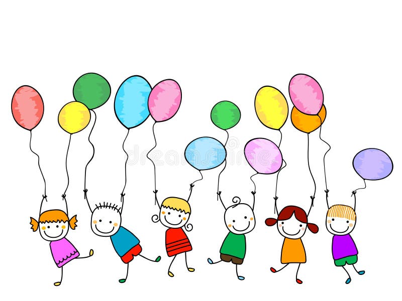 Happy kids with balloons stock vector. Illustration of cartoon - 53459979