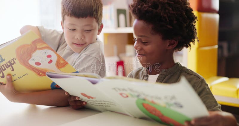 Happy, Kids and Books in Classroom Together for Educational Development ...