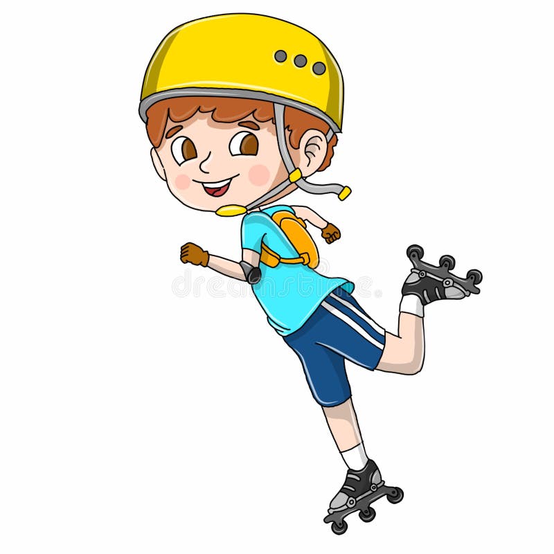 Happy Kids Cartoon. Play Roller Skates Stock Photo - Illustration of ...