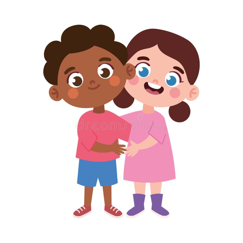 Happy Kids Characters Hugging Stock Vector - Illustration of vector ...