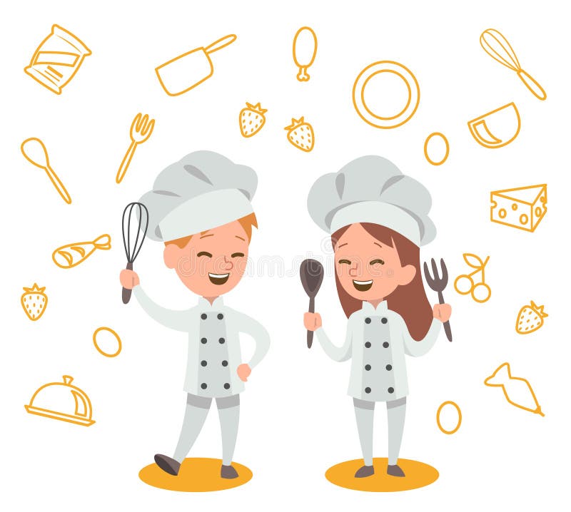 Happy Kids is Cooking and Having Fun in the Kitchen Vector Design No.2 ...