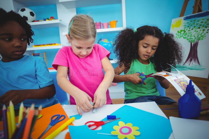 Happy Kids Doing Arts and Crafts Together Stock Photo - Image of paint ...