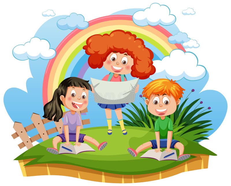 Happy kids doing homework stock vector. Illustration of friends - 260556120