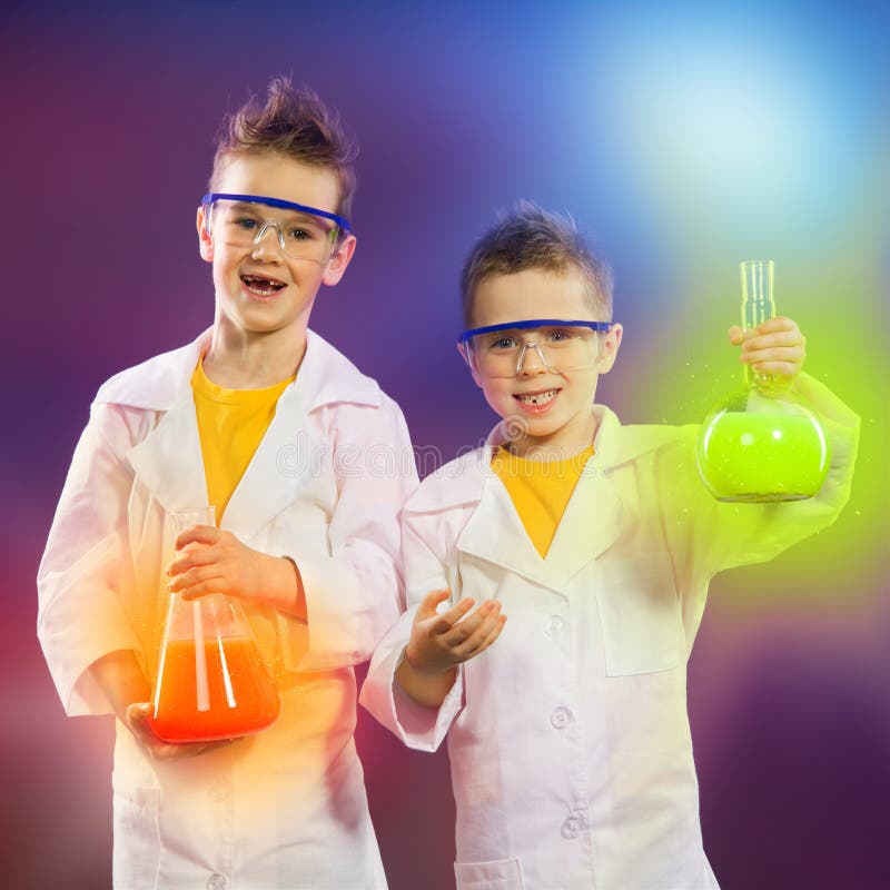 Happy Kids Doing Science Experiments in the Laboratory. Stock Photo ...