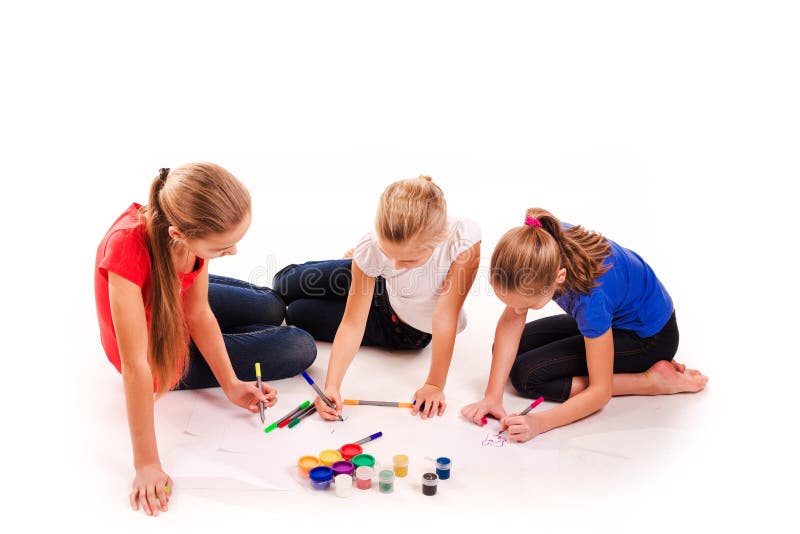Children drawing stock photo. Image of color, paint, girls - 17447154