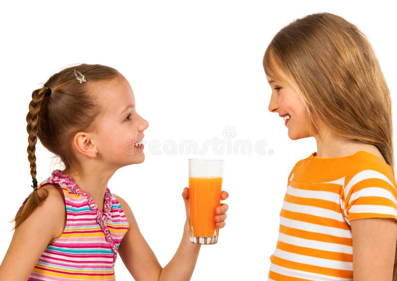 Happy kids drinking juice stock photo. Image of orange - 60063014