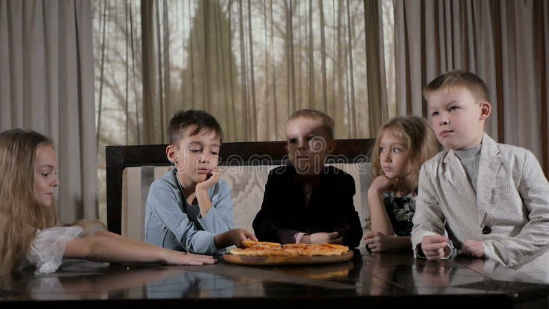 Happy Kids Eat Pizza in the Restaurant Stock Video - Video of diet ...