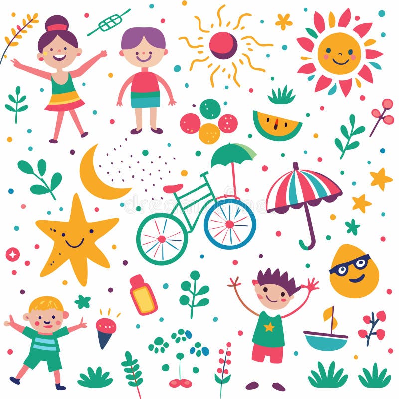 Happy Kids Enjoying Summer Activities Stock Vector - Illustration of ...