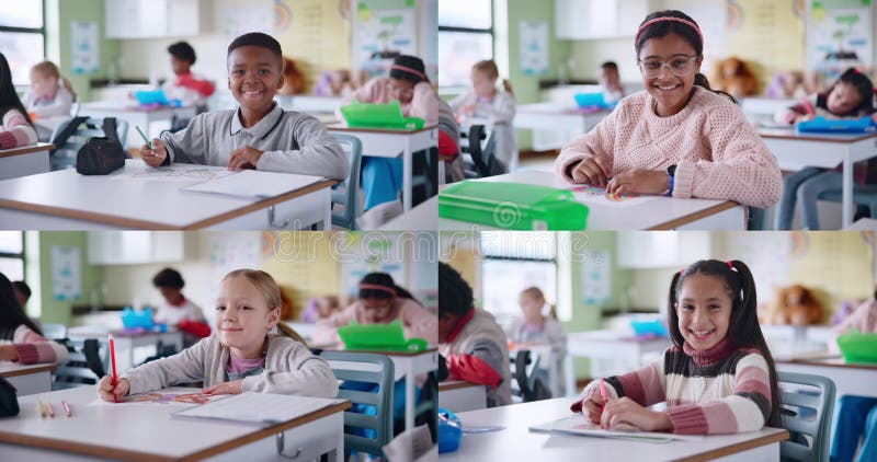 Happy Kids, Face or Collage for Students at School for Education ...