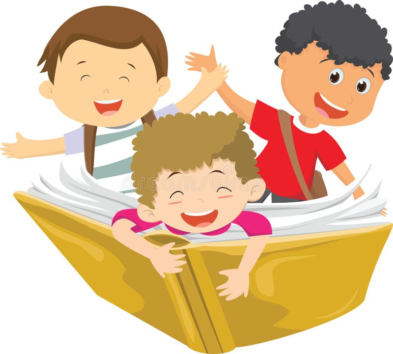 Happy Kids Flying on a Book Stock Vector - Illustration of kindergarten ...