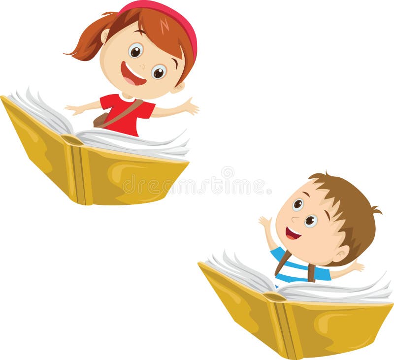 Happy Kids Flying on a Book Stock Vector - Illustration of clipart ...