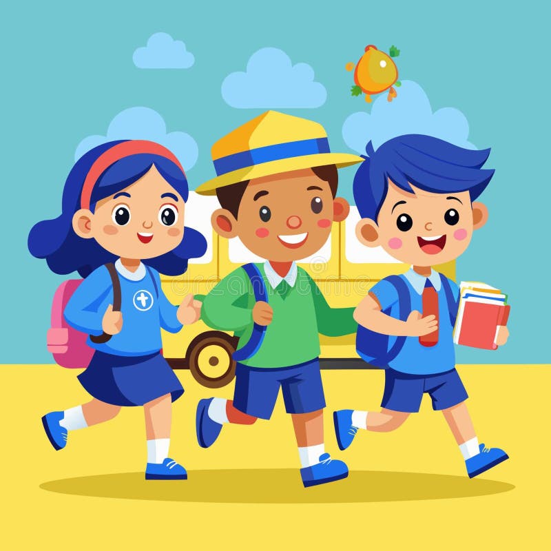 Happy kids go to school stock vector. Illustration of people - 325140999
