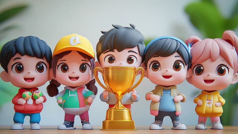 Happy Kids with a Golden Trophy Stock Illustration - Illustration of ...