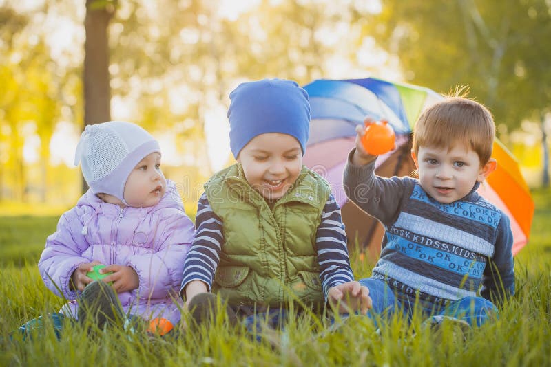 Happy Kids Have Fun in Outdoors Park Stock Photo - Image of group, glad ...