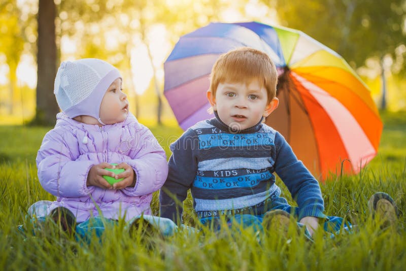 Happy Kids Have Fun in Outdoors Park Stock Photo - Image of cute ...