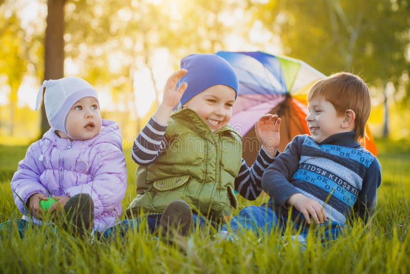 Happy Kids Have Fun in Outdoors Park Stock Photo - Image of grass, play ...