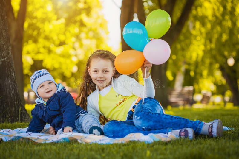Happy Kids Have Fun in Outdoors Park Stock Image - Image of glad ...