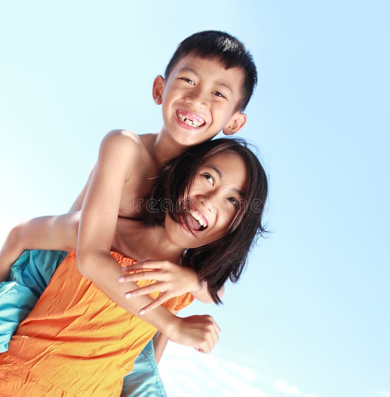Happy Kids Having Fun Doing Piggyback Ride Stock Photo - Image of cute ...