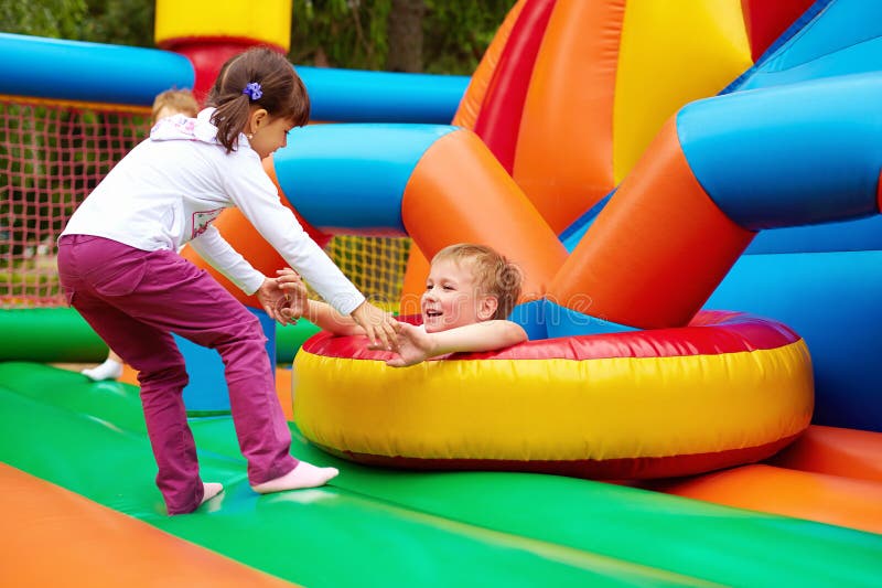 Happy Kid Having Fun on Playground in Kindergarten Stock Photo - Image ...
