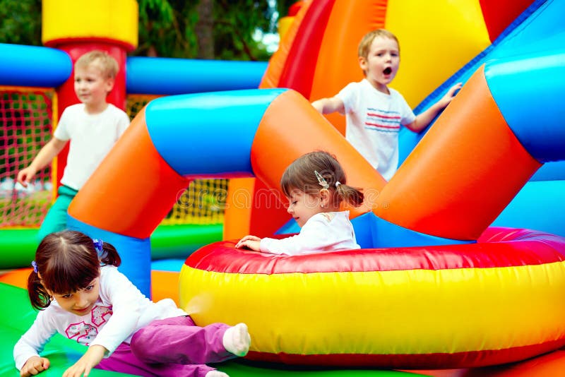 Happy Kid Having Fun on Playground in Kindergarten Stock Photo - Image ...