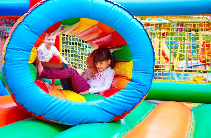 Happy Kid Having Fun on Playground in Kindergarten Stock Photo - Image ...