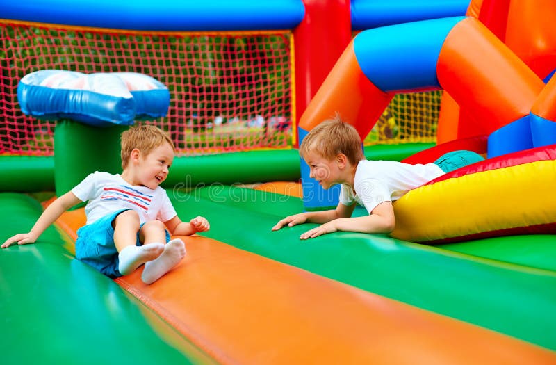 Happy Kid Having Fun on Playground in Kindergarten Stock Photo - Image ...